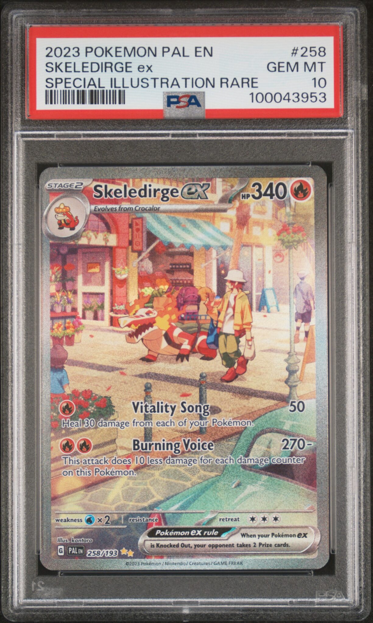 2023 POKEMON PAL EN-PALDEA EVOLVED 258 SKELEDIRGE EX SPECIAL ILLUSTRATION RARE PSA GEM MT 10 ⋆ Slabd