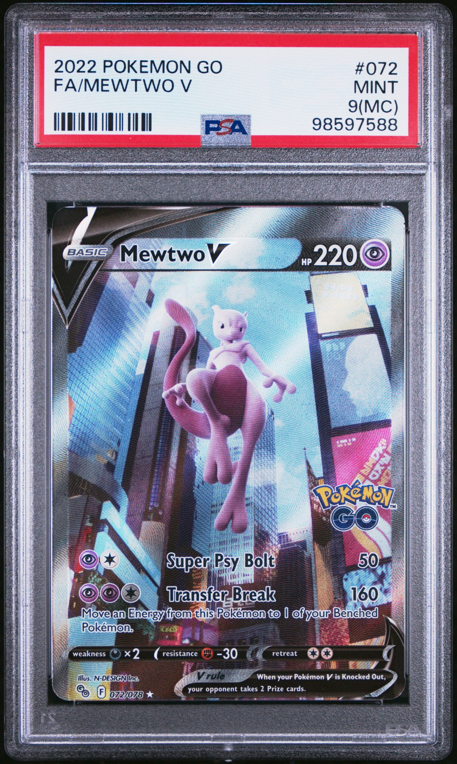 2022 POKEMON GO 072 FULL ART/MEWTWO V PSA MINT 9 (MC) ⋆ Slabd