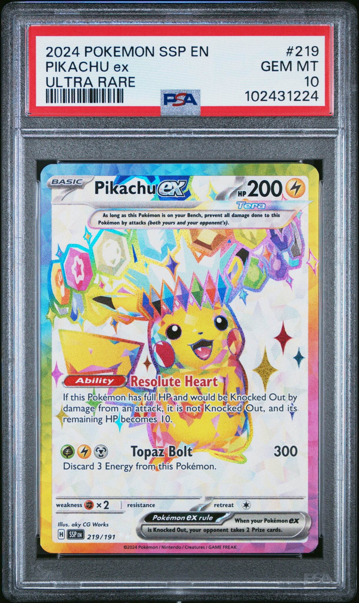 2024 POKEMON SSP EN-SURGING SPARKS 219 PIKACHU EX ULTRA RARE PSA GEM MT ...